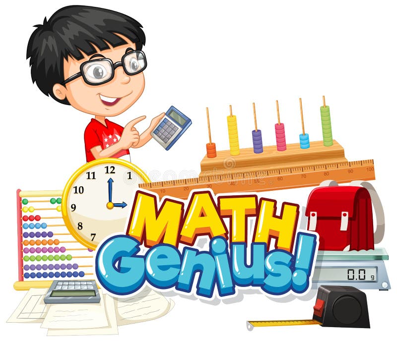 Font Design for Word Math Genius Cute Boy and School Item Stock Vector ...