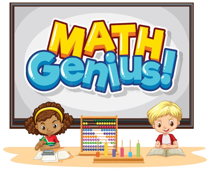 Font Design for Word Math Genius with Happy Kids in Class Stock Vector ...