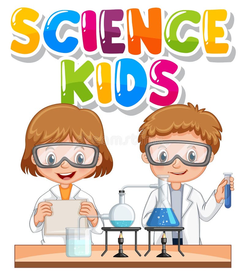 Font Design for Word Science Kids with Children in Science Lab Stock ...