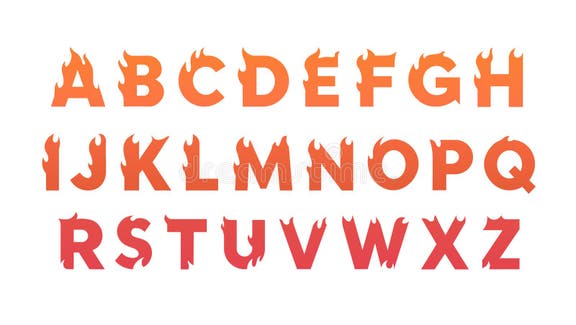 Font Fire Flame Alphabet Burn Text Typography Vector Cartoon Collection ...