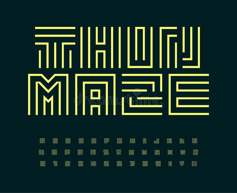 Linear Labyrinth Letters and Numbers Set. Line Maze Style Alphabet ...