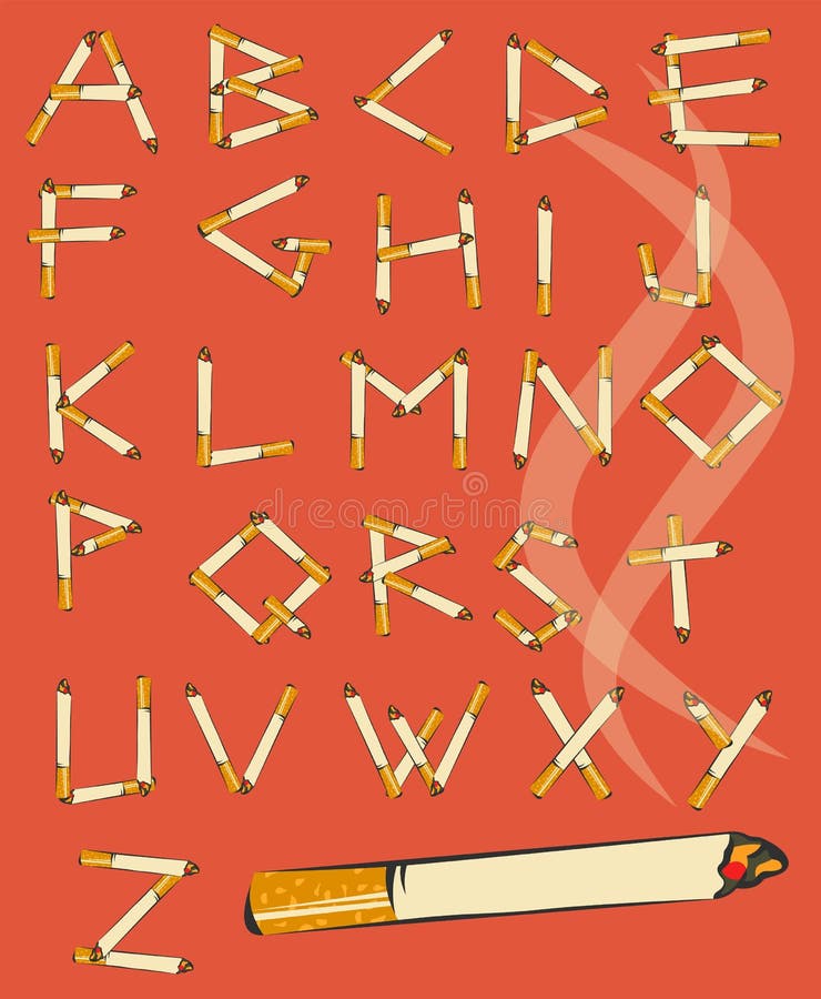 Font Made of Cigarettes. Comic Cartoon Cigarette Alphabet. Smoking ...