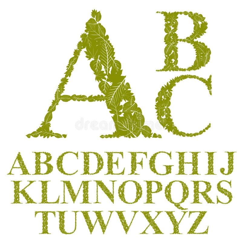 Font Made with Leaves, Floral Alphabet Letters Set, Vector Design ...