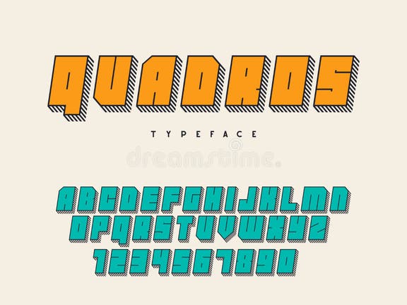 Vector Square Block Font. Latin Alphabet Letters and Numbers. 3d Font ...