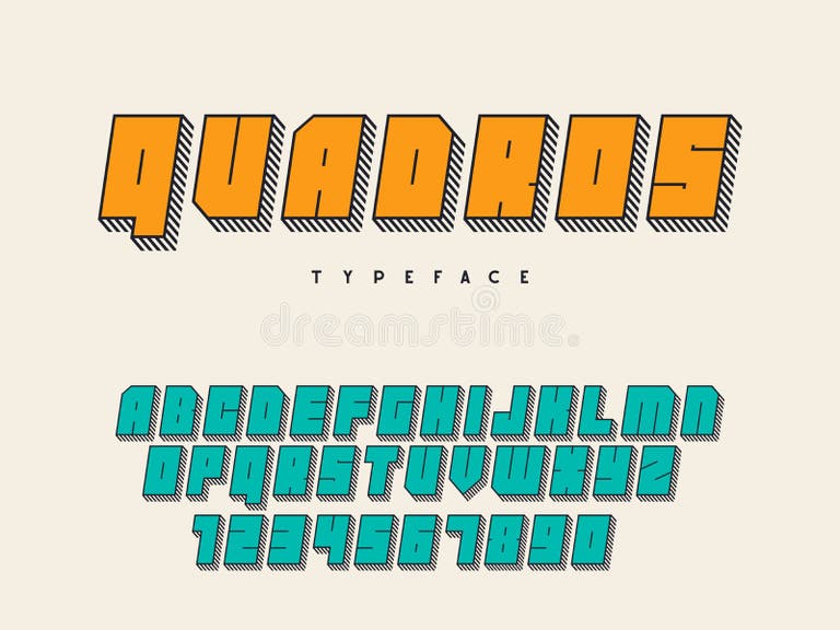 Vector Square Block Font. Latin Alphabet Letters and Numbers. 3d Font ...