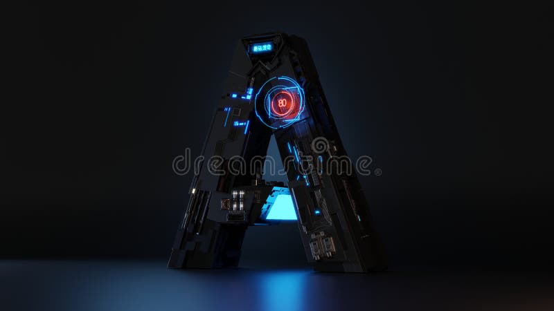 Font a Scifi 3D rendering stock illustration. Illustration of system ...