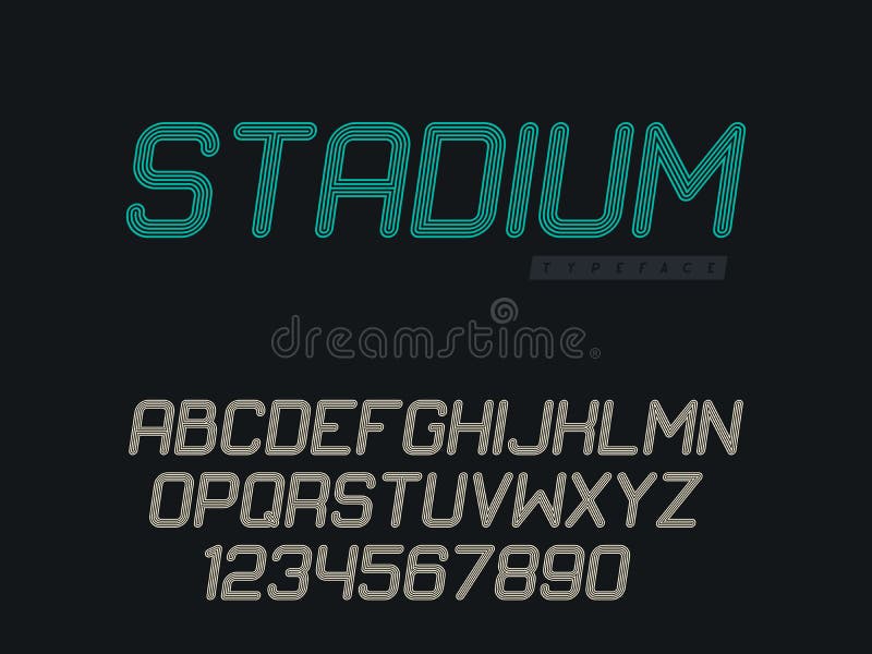 Linear Uppercase Font. Latin Alphabet Letters and Numbers Stock Vector ...