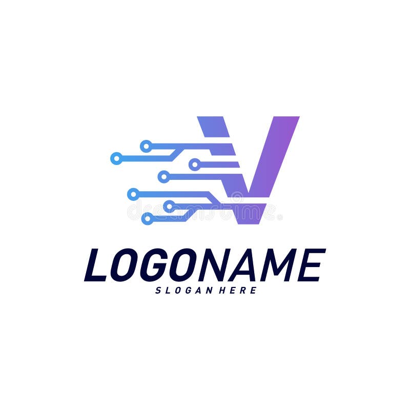 Font with Technology Logo Design Concepts. Technology Letter V Logo ...