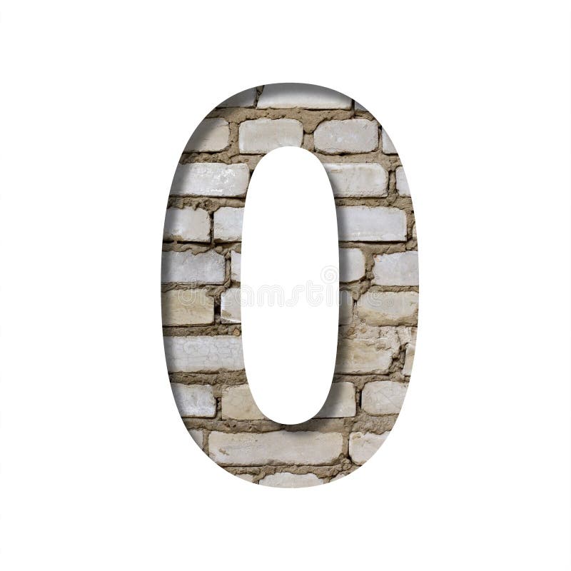 Font on White Brick. the Digit 0, Zero is Cut from White Paper the ...