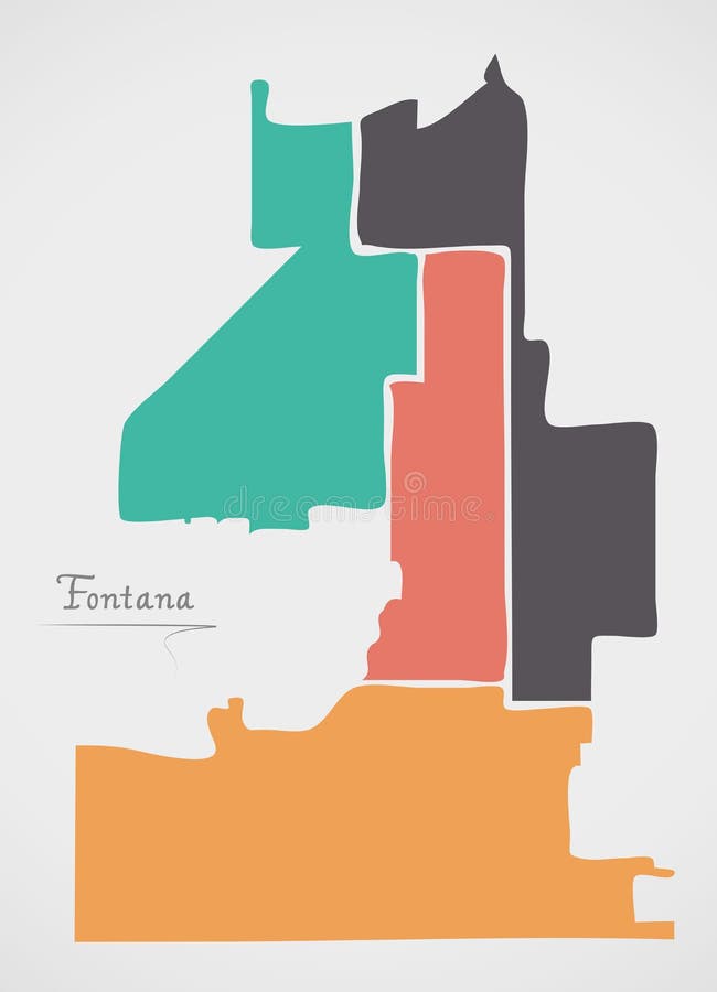 Fontana California Map with Districts and Modern Round Shapes Stock ...