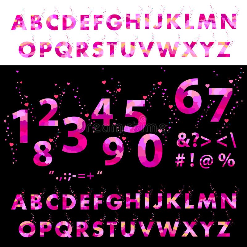 Alfabeto E Números Cor-de-rosa Abstratos Da Máscara Ilustração do Vetor ...