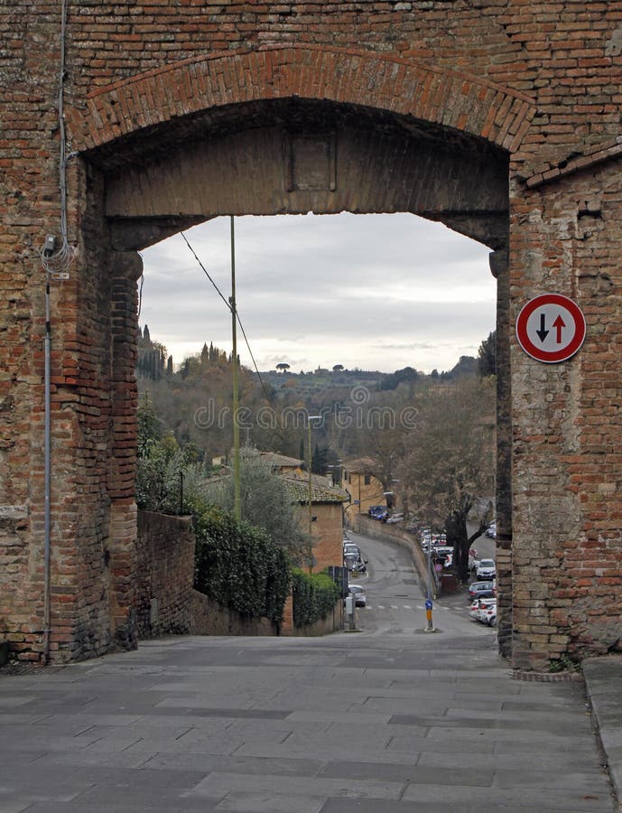 Fontebranda Gate of Medieval Walls in Siena Stock Image - Image of ...