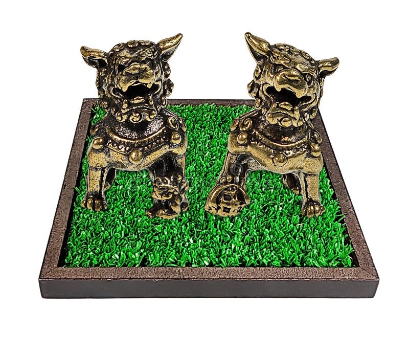 Foo Dogs on a Patch of Grass Stock Image - Image of cover, field: 340282837