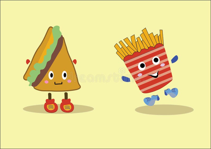 Cute and Funny Face Fast Food Animation Stock Illustration ...