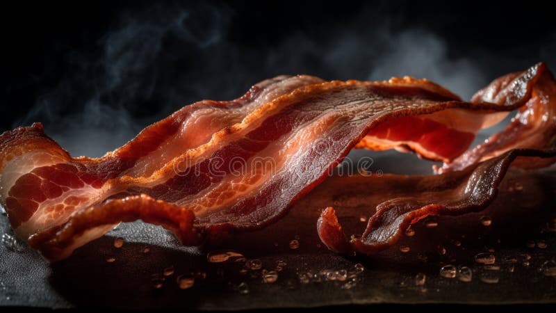 Hot Bacon with Steam on Black Stock Photo - Image of bold, strips ...