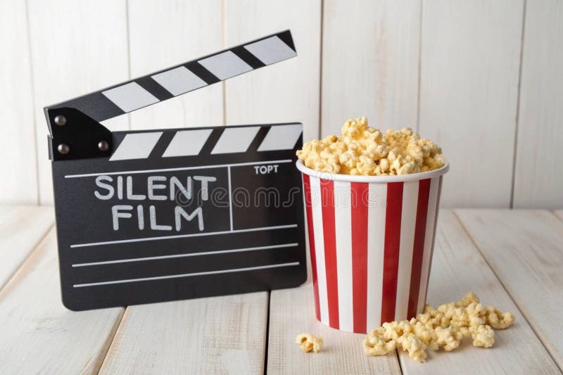 A Vintage-style Movie Clapperboard Labeled "SILENT FILM" Stands Next To ...
