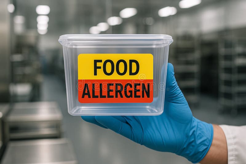 FOOD ALLERGEN Storage Container Marked with Bicolor Warning Label Used ...