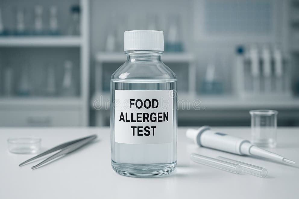 Food Allergen Test Sample Bottle Placed on Lab Table with Pipette and ...