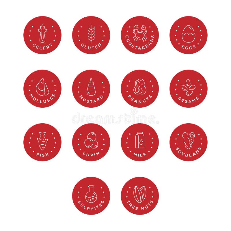 Food Allergens Vector Icons Set Stock Vector - Illustration of mustard ...