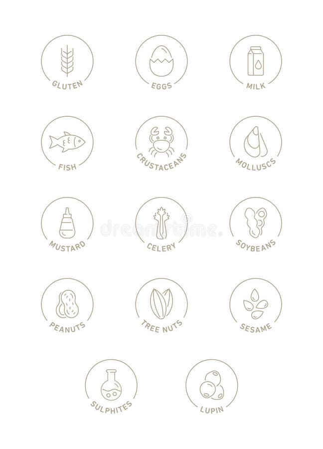 Food Allergens Vector Icons Set Stock Vector - Illustration of buttons ...