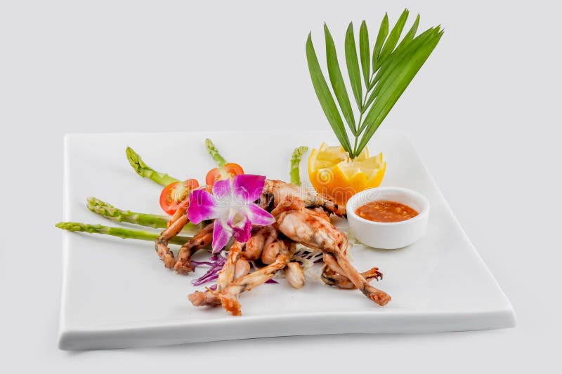 Frog Grill with Chilli Sauce Stock Photo - Image of frog, closeup ...