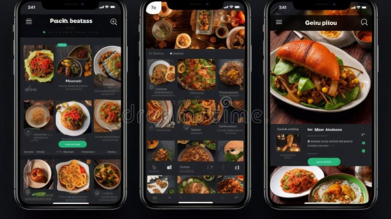 Food App UI Design, Recipe Browsing & Ordering Stock Illustration ...