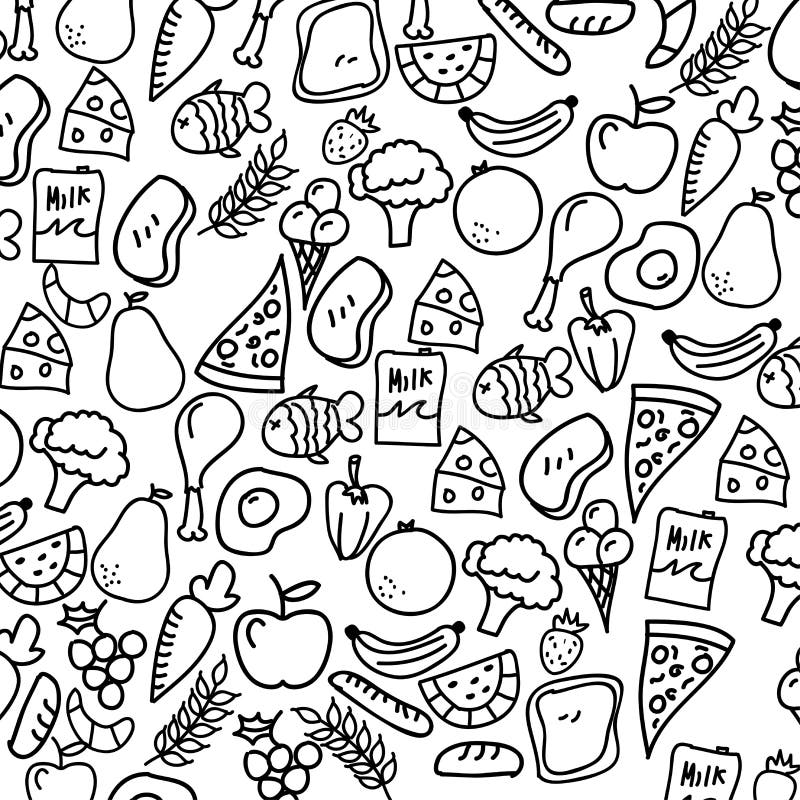 Background with Food Symbols Stock Vector - Illustration of baguette ...