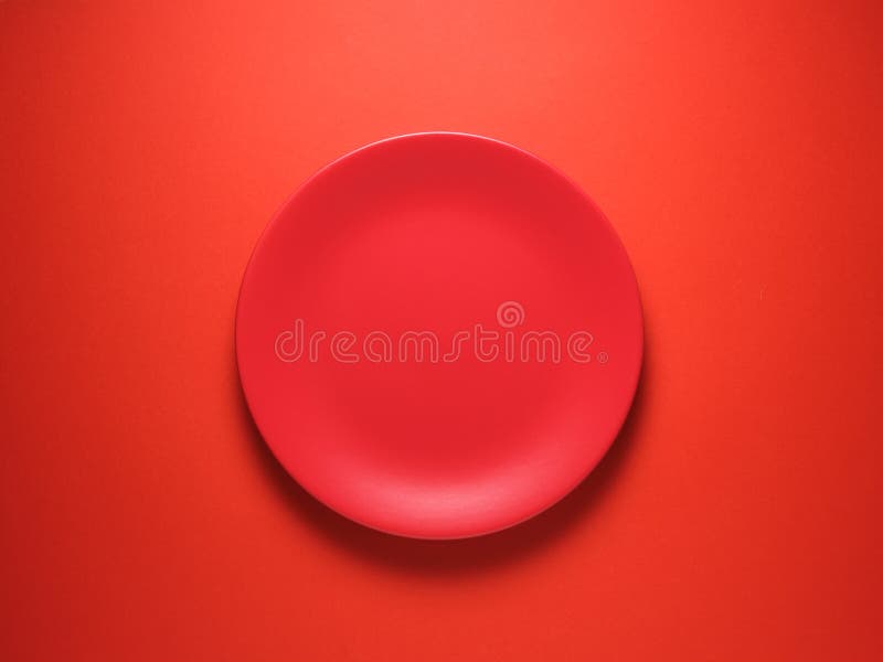 Food Background. Empty Ceramic Red Plate on Red Background Stock Photo ...