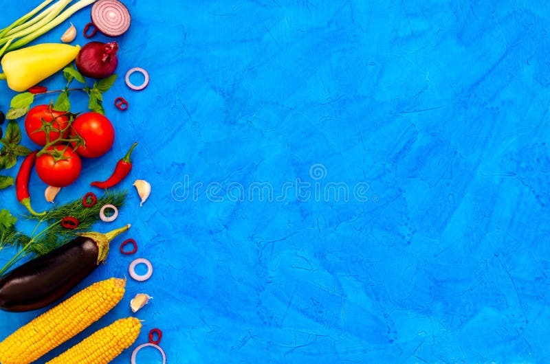 Food Background Photo of Different Vegetables on Blue Background Stock ...