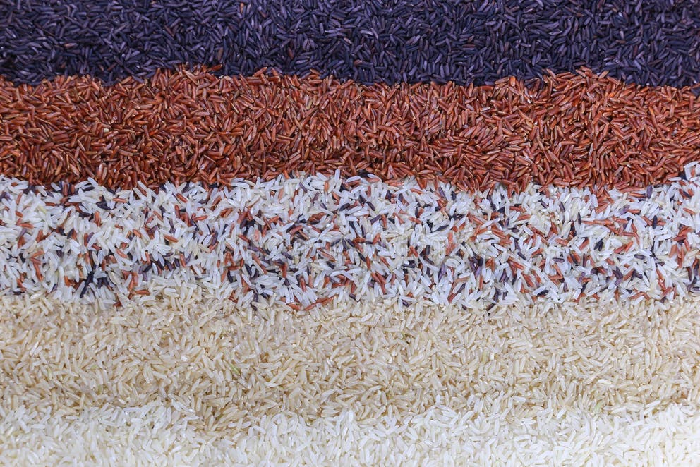 Food Background with Top View of Five Rows of Rice Stock Image - Image ...