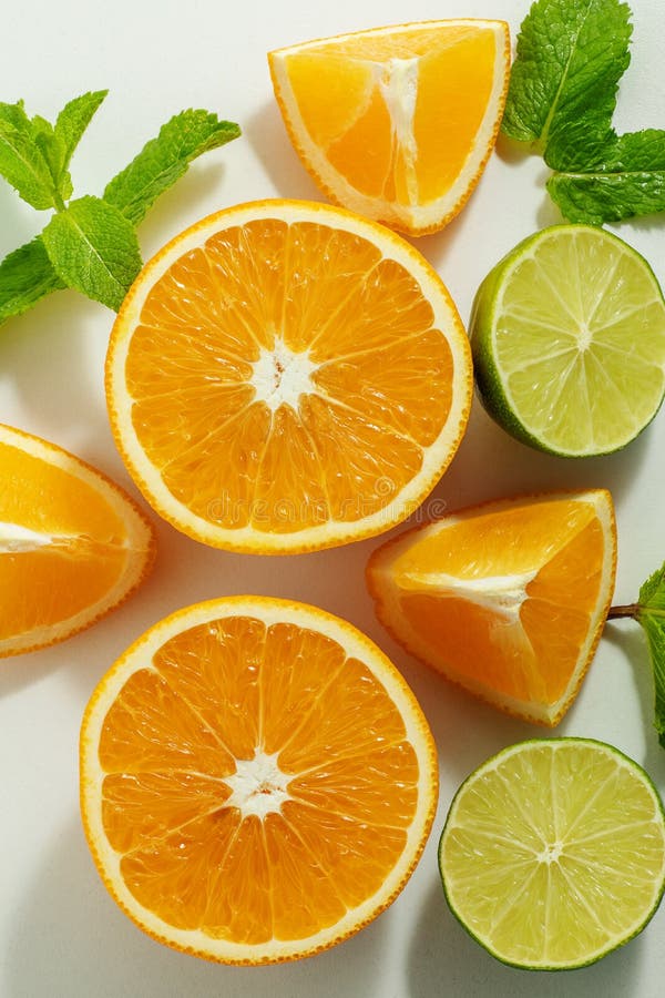 Food Backgrounds. Lime, Orange and Mint Stock Photo - Image of ...