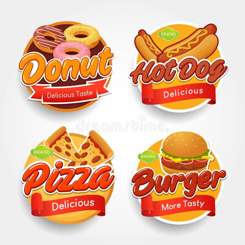 Set of Fast Food Typographical Logo Design Concept for Label Stock ...