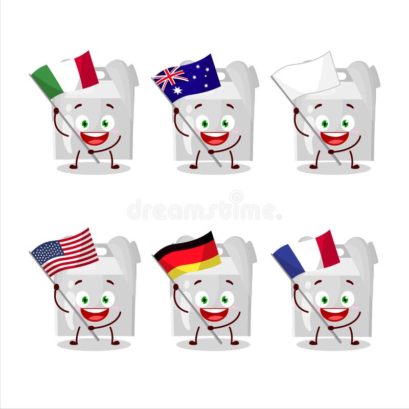 Food Bag Cartoon Character Bring the Flags of Various Countries Stock ...