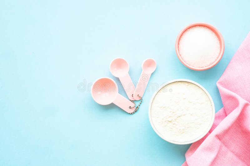 Food Baking Background at Blue Flat Lay. Stock Photo - Image of pastry ...