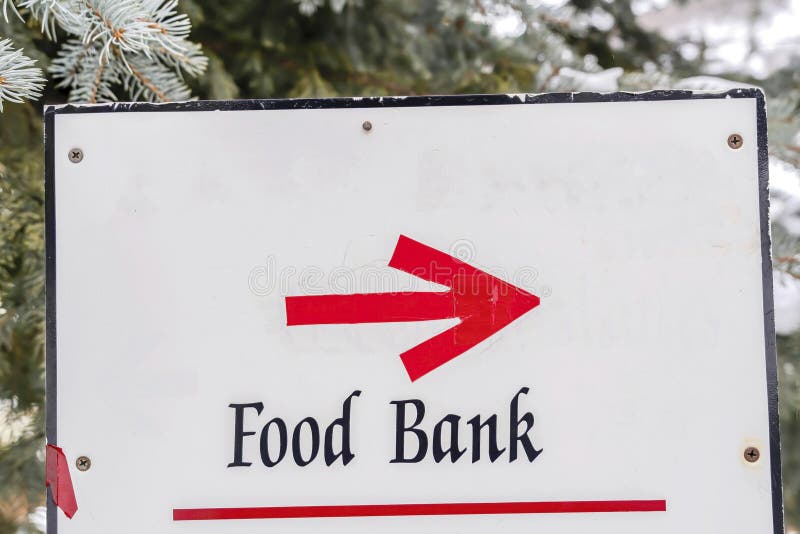 Food Bank Sign with an Arrow on the Forest Stock Photo - Image of food ...