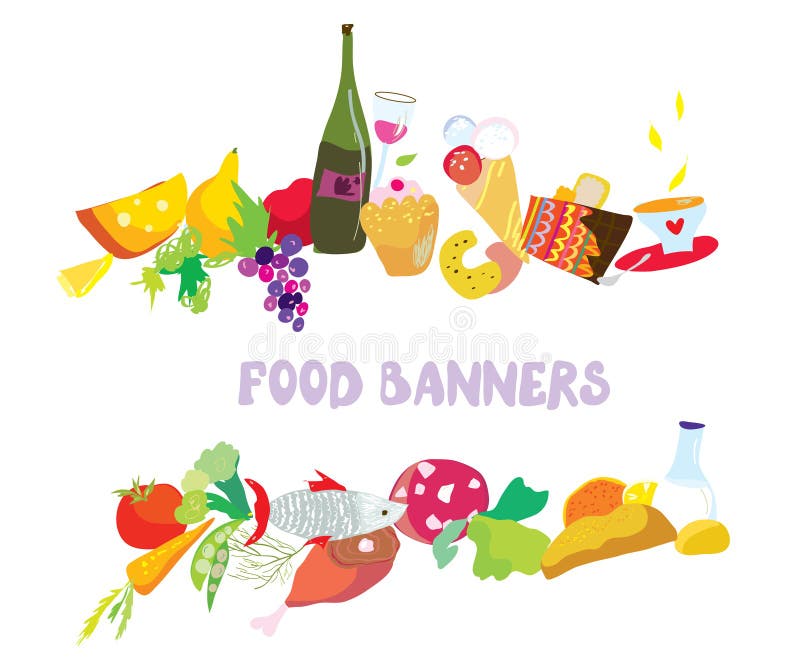 Food banners set cartoon stock vector. Illustration of graphic - 36492903