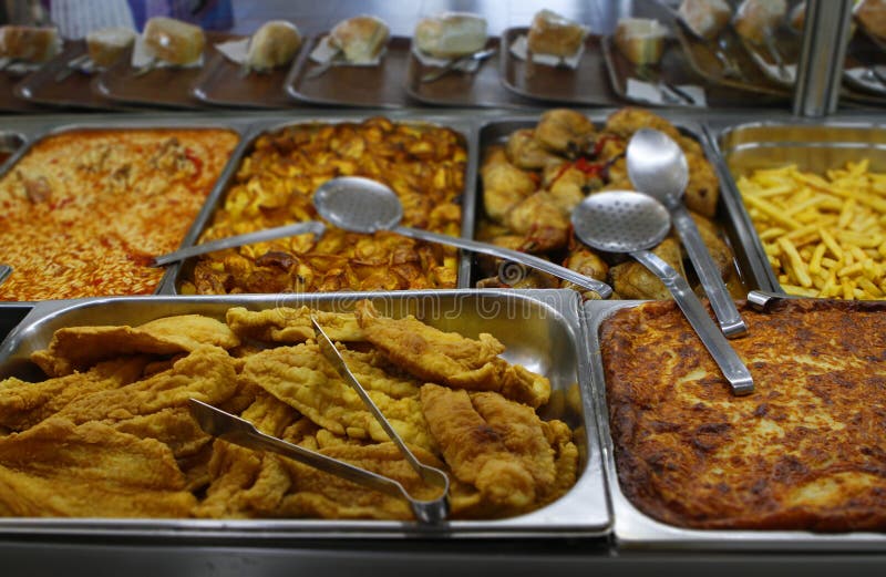 Food Bar with Various Meals and Bread Stock Image - Image of eating ...