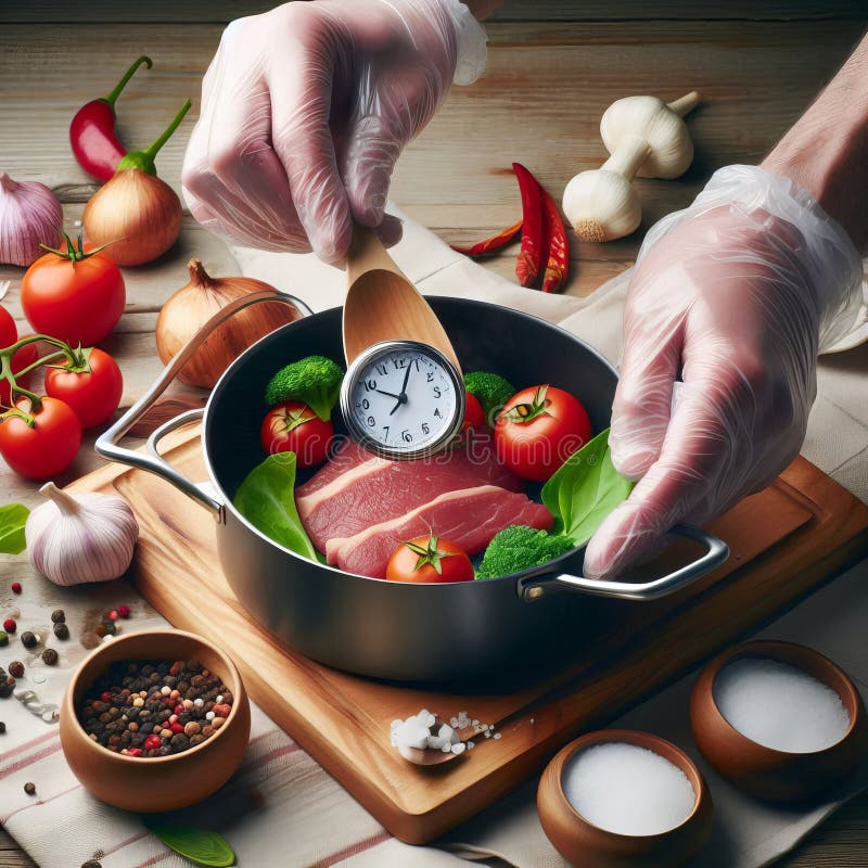 Food is Being Carefully Timed during Its Cooking Highlights the Stock ...