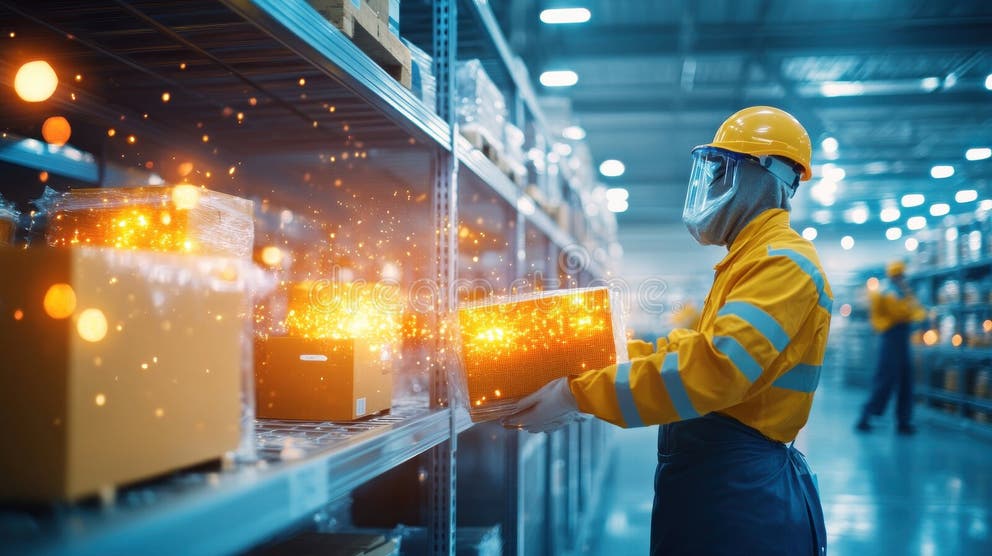 Food and Beverage Cold Storage with Worker in Action Stock Illustration ...