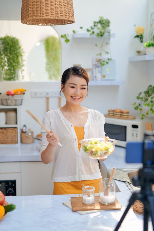 Food Blogger Recording Video Tutorial at Home Stock Photo - Image of ...
