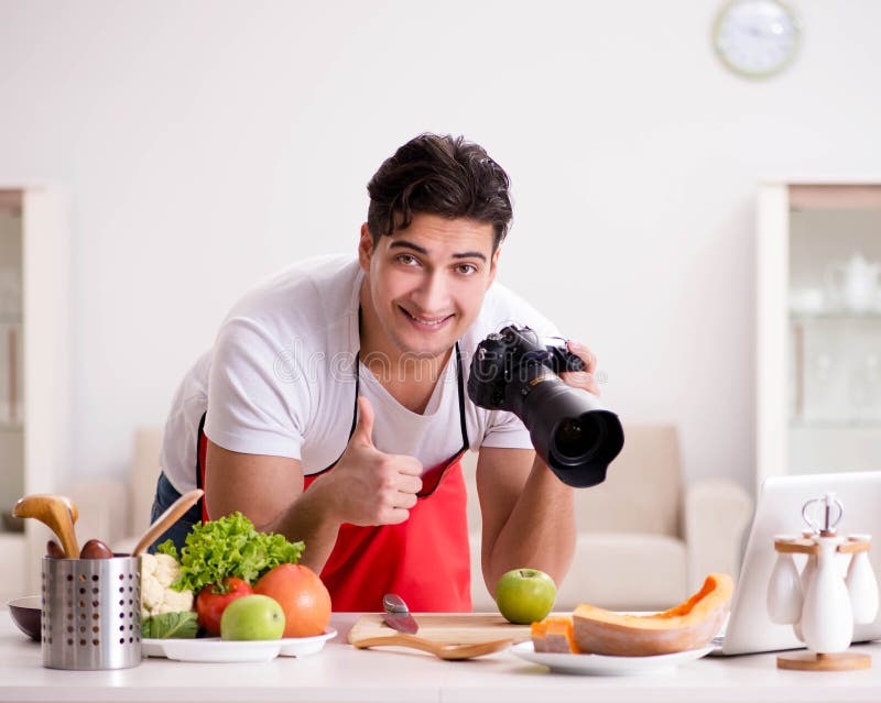 Food Blogger Working in the Kitchen Stock Image - Image of internet ...