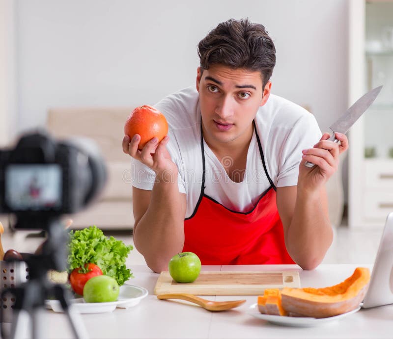 Food Blogger Working in the Kitchen Stock Image - Image of cook, media ...