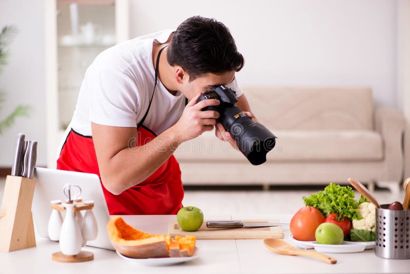 The Food Blogger Working in the Kitchen Stock Photo - Image of business ...