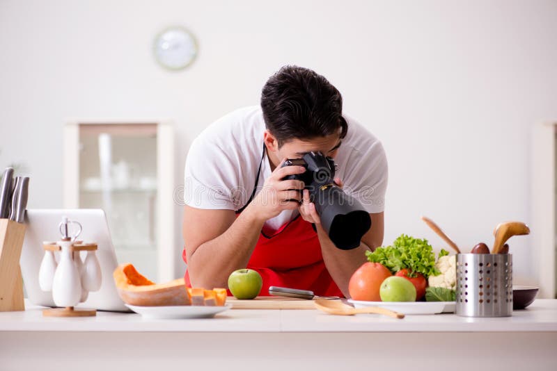 The Food Blogger Working in the Kitchen Stock Image - Image of blogger ...