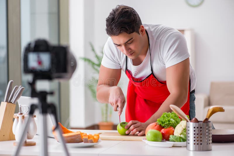 Young Hipster Trendy Blogger Man Holding Stick Recording Selfie Video ...