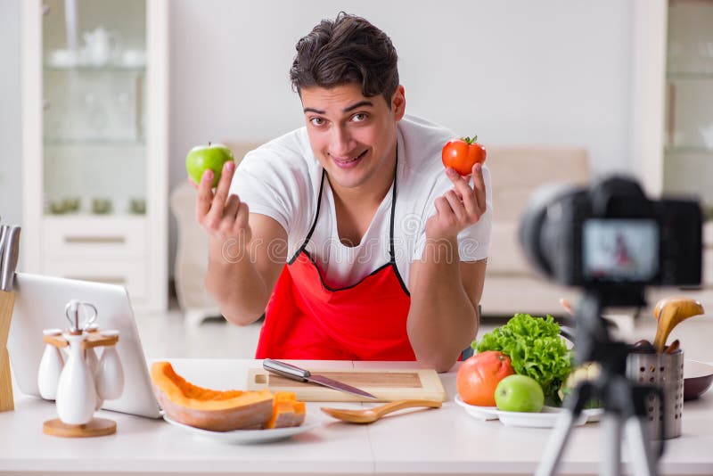The Food Blogger Working in the Kitchen Stock Image - Image of blogger ...