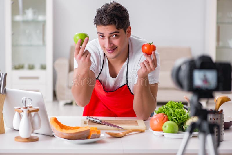 The Food Blogger Working in the Kitchen Stock Image - Image of kitchen ...