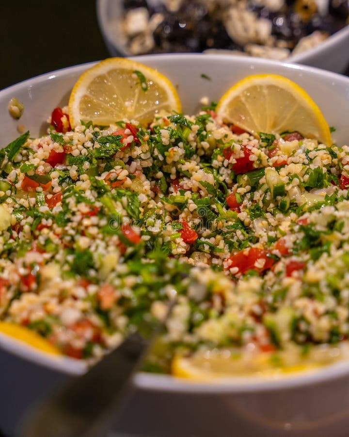 Food Bowl with a Salad Inside on a Table Stock Image - Image of ceramic ...