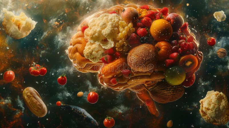 Food Brain, a Surreal Exploration of Nutrition Stock Illustration ...