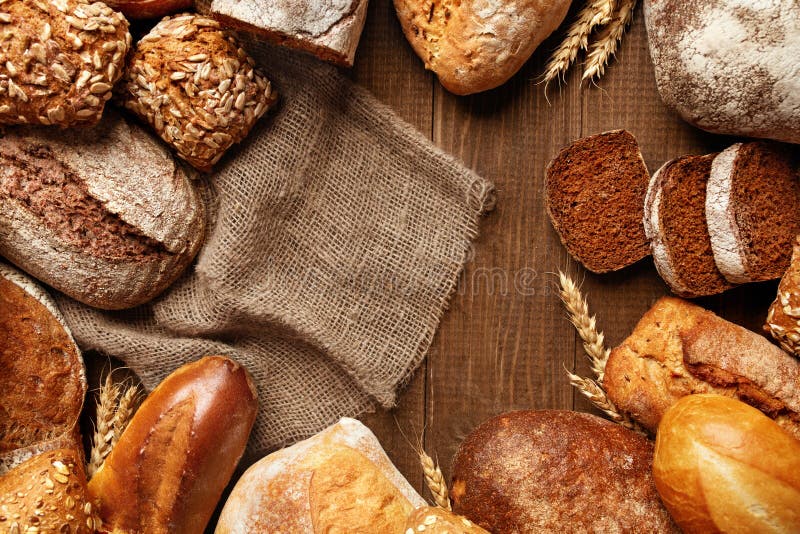 Food. Bread and Bakery on Wooden Background Stock Image - Image of ...